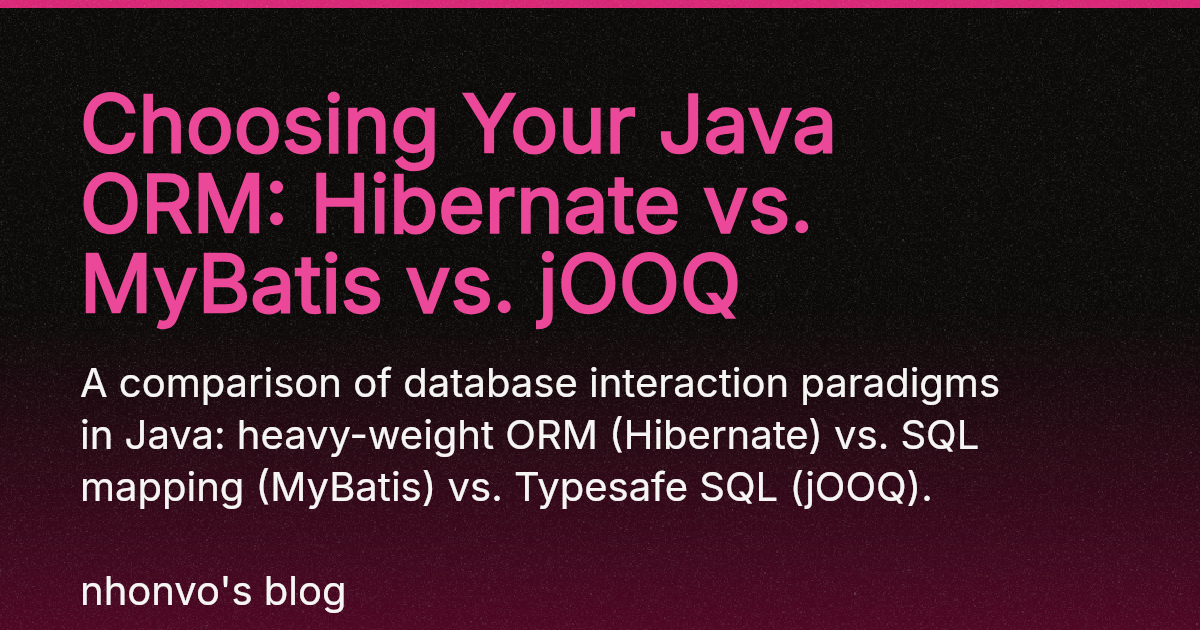 Choosing Your Java ORM: Hibernate vs. MyBatis vs. jOOQ