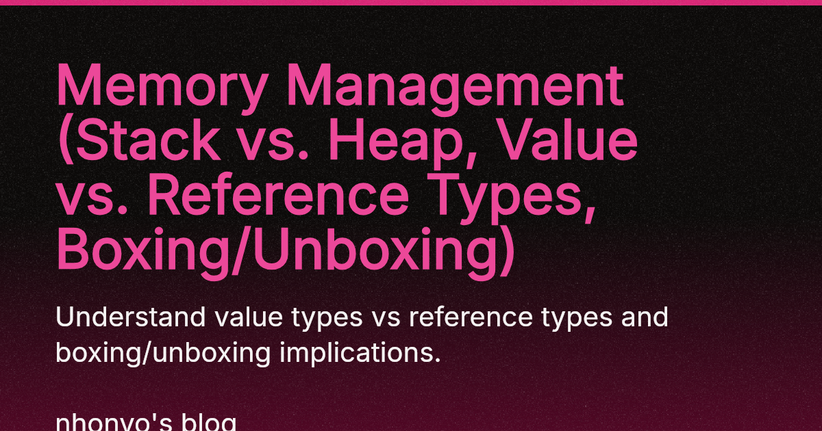 Memory Management (Stack vs. Heap, Value vs. Reference Types, Boxing/Unboxing)